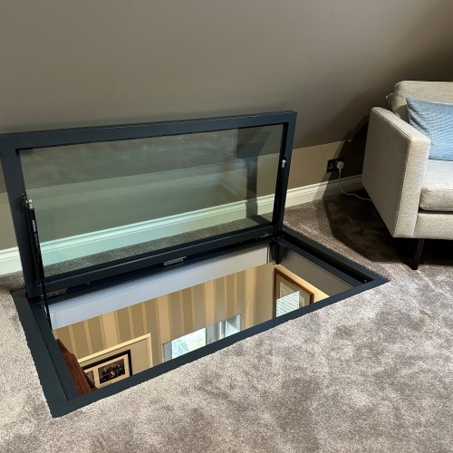 Custom Hinged Glass Wine Cellar Door | UK Trap Hatch - Dio-Met