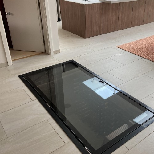 Custom Hinged Glass Wine Cellar Door | UK Trap Hatch - Dio-Met